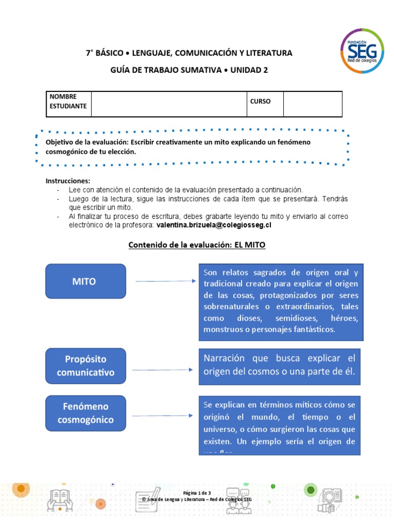 Guía de Trabajo. Creación de Un Mito. 7mo Basico | PDF