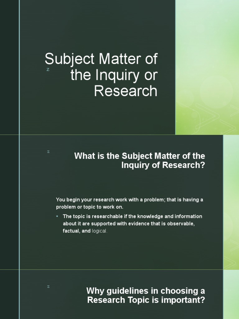 Subject Matter of The Inquiry or Research | PDF | Information | Cognition