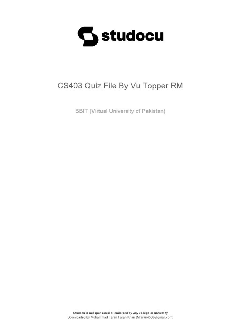 Cs403 Quiz File by Vu Topper RM | PDF | Databases | Relational Model Cs403 Quiz File by Vu Topper RM | PDF | Databases | Relational Model