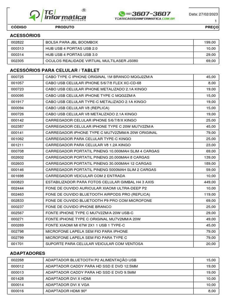 Tabela TC Informatica 270223 | Download grátis PDF | Memória de acesso ...