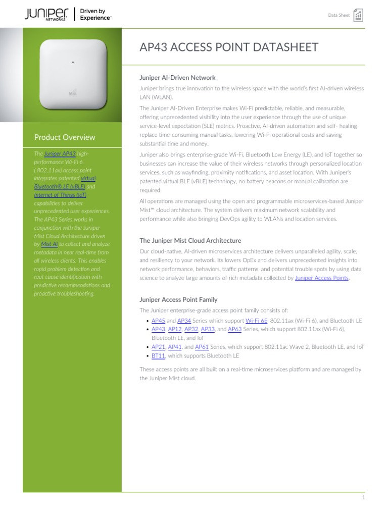 Ap43 Access Point Datasheet | PDF | Internet Of Things | Ieee 802.11