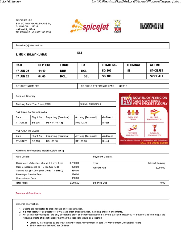 Spicejet-Itinerary | PDF | Identity Document | Fee