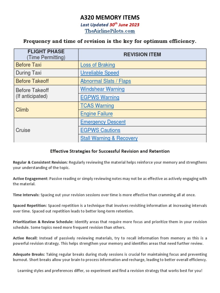 A320 Memory Items | PDF | Takeoff | Memory