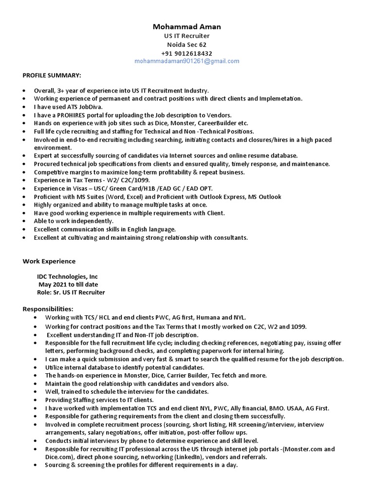 Aman Resume | PDF | Recruitment | Consultant