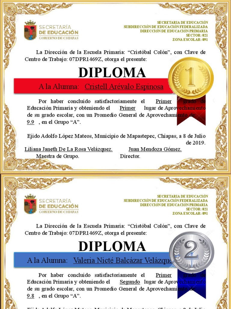 Diplomas de Cristóbal Colón 2018-2019 | PDF | Educación primaria | Familia