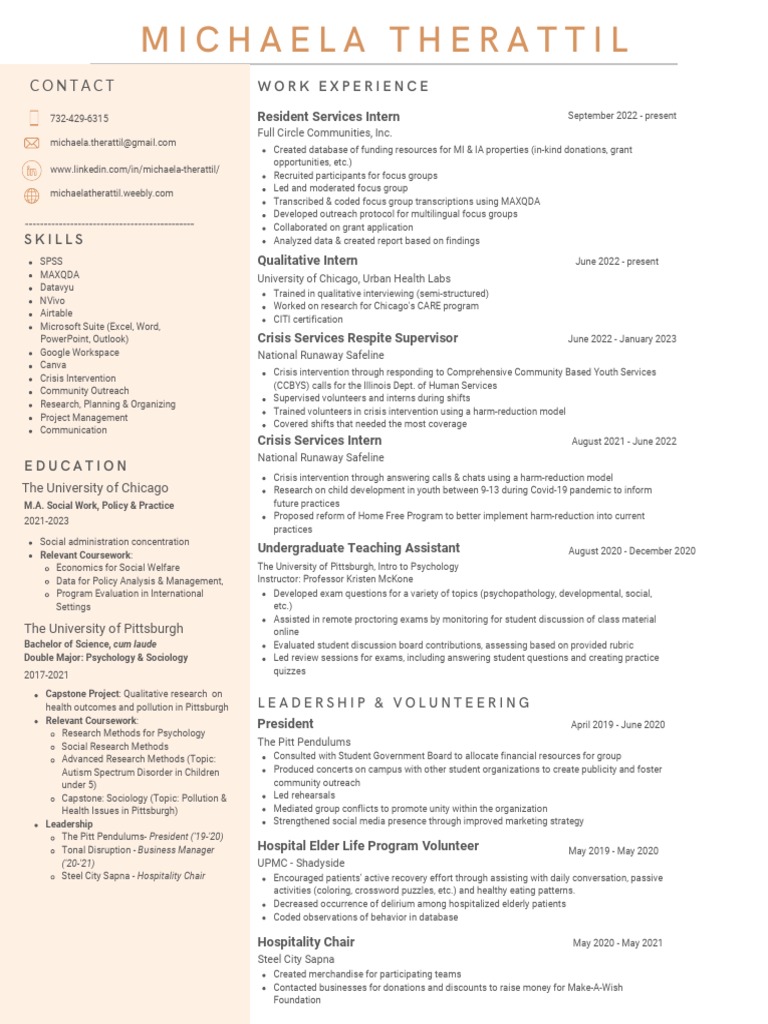 Michaela Therattil Resume 23 | PDF | Focus Group | Psychology