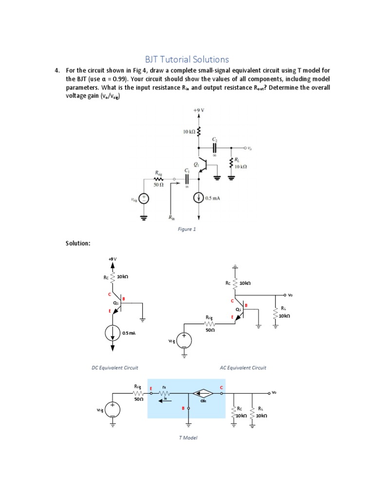BJT Tutorial Solutions: in Out o Sig | PDF | Bipolar Junction Transistor | Electrical Network