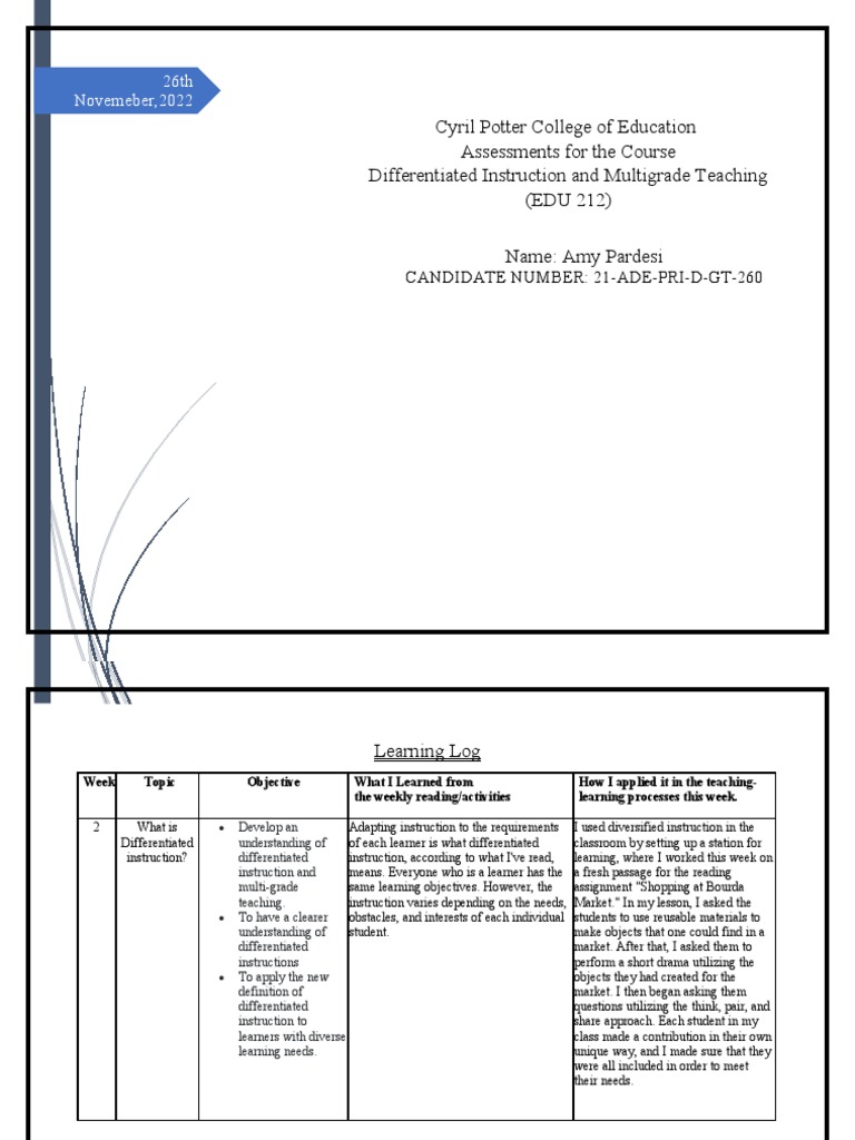 Learning Log | PDF | Educational Assessment | Learning
