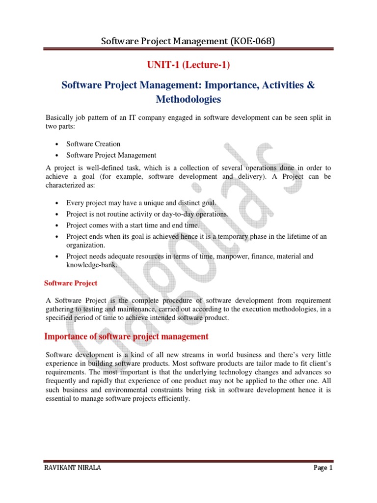 SPM - Unit 1 | PDF | Project Management | Software Development Process