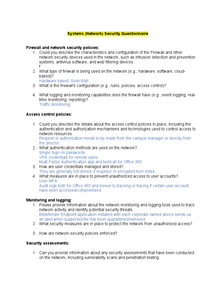 System Security Questionnaire | Descargar gratis PDF | Security ...