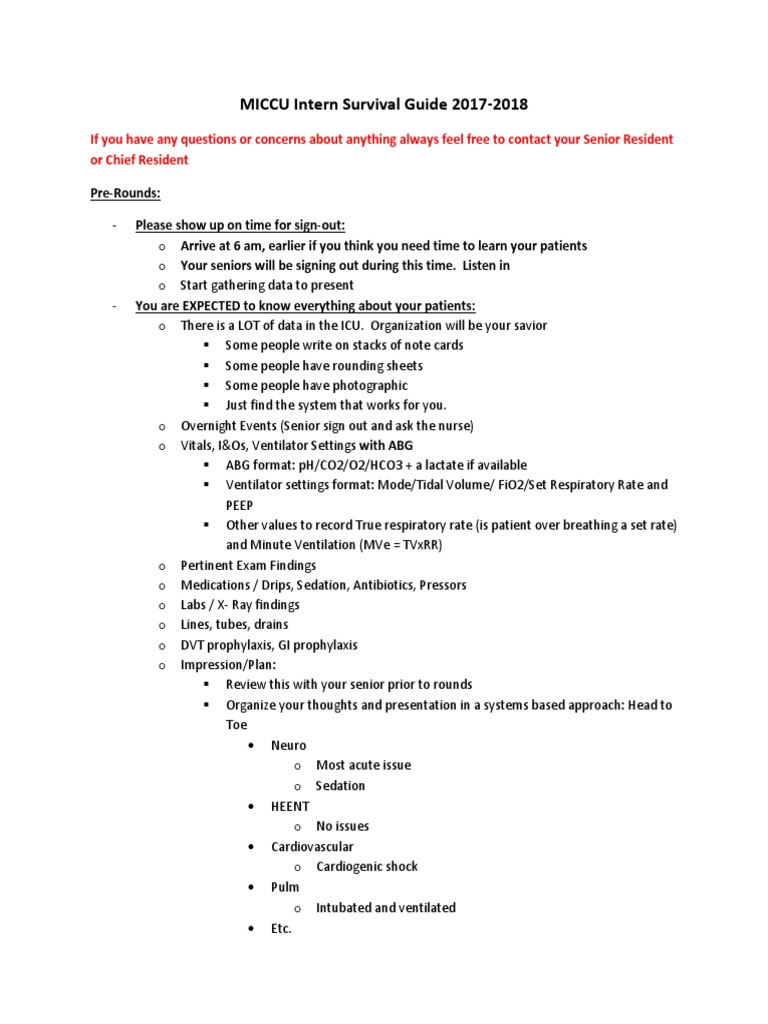 Miccu Intern Survival Guide 2017-2018 | PDF | Intensive Care Medicine ...