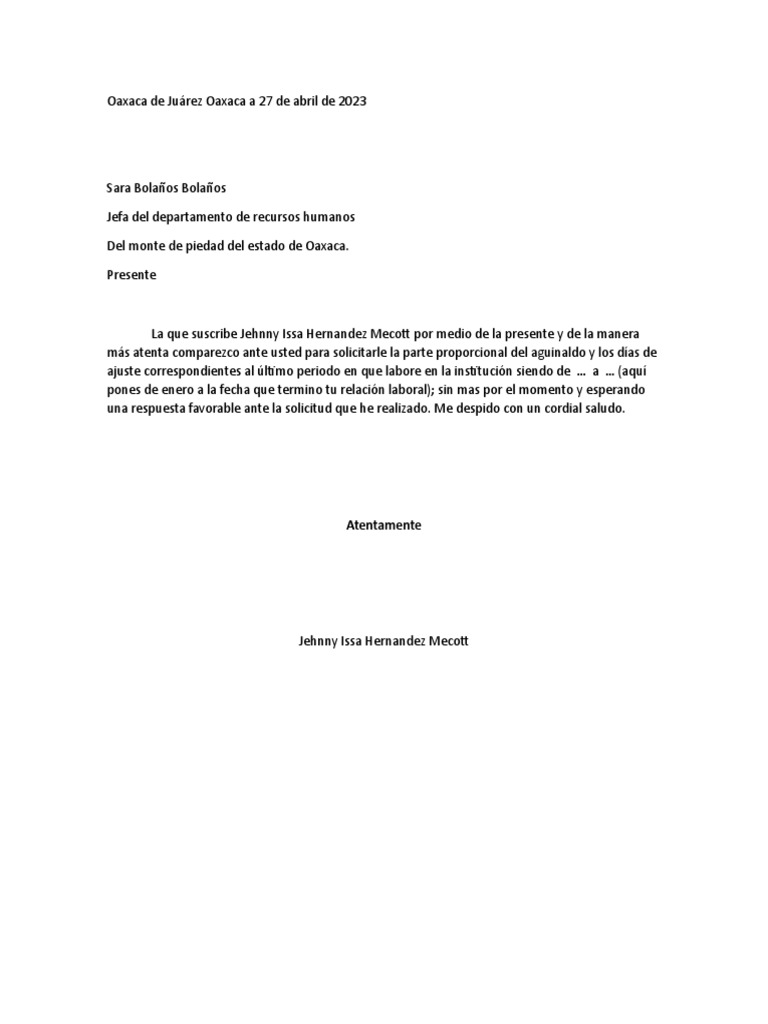 Solicitud Aguinaldo | PDF