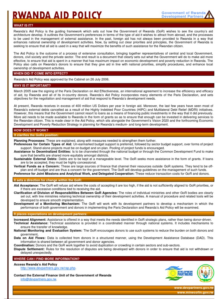 Rwanda's Aid Policy Framework 2006 | PDF | Aids | Heavily Indebted Poor ...