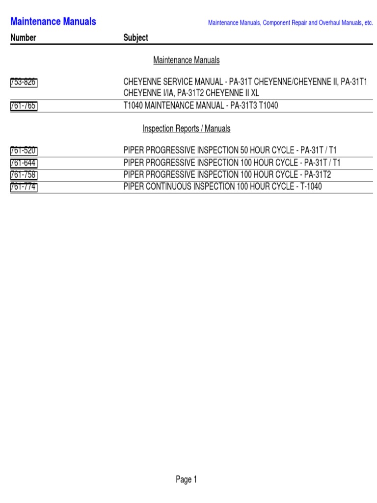 Maintenance Manuals: Number Subject | PDF