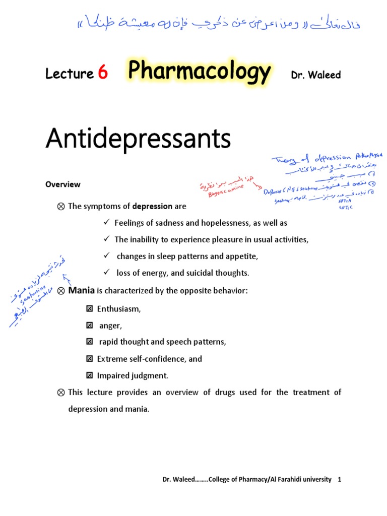 Antidepressant Pharmacology Overview | PDF | Selective Serotonin ...