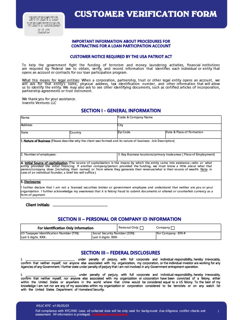 Customer Verification Form | PDF | Money Laundering | Business
