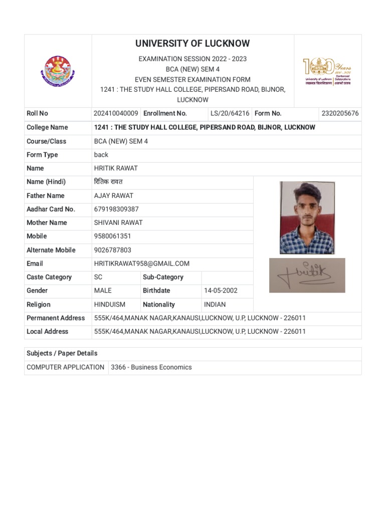 Lucknow University Even Exam Forms | PDF