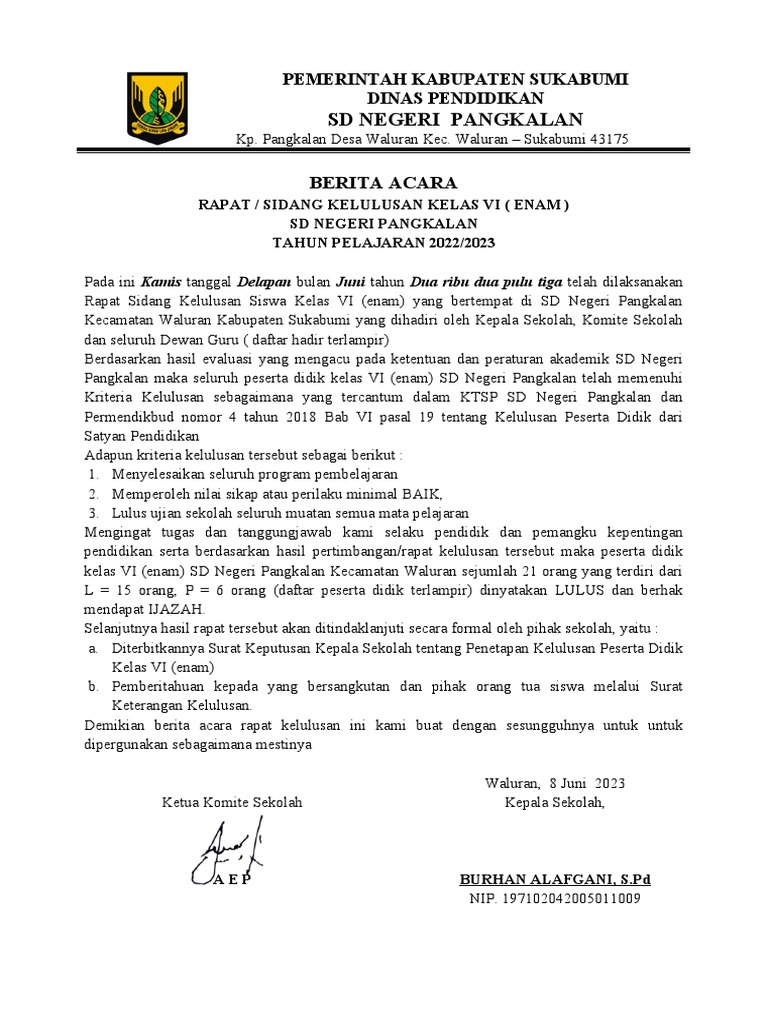 Rapat Kelulusan SD Pangkalan | PDF