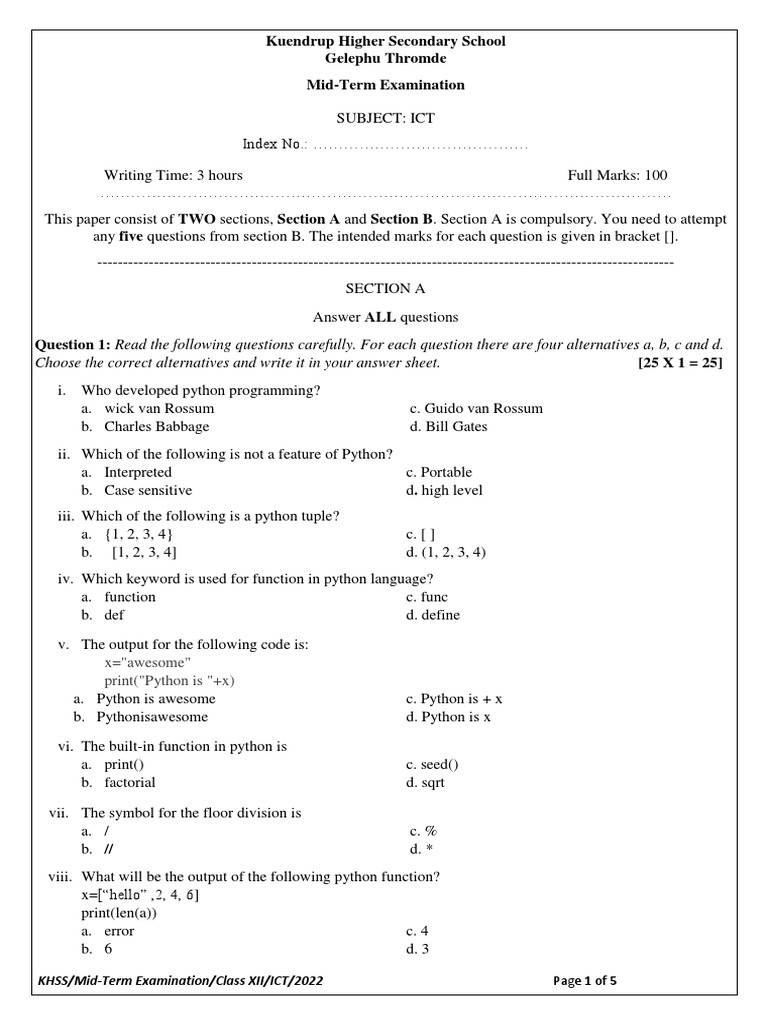 ICT 2022 MId - Term | PDF | Python (Programming Language) | Computer Engineering