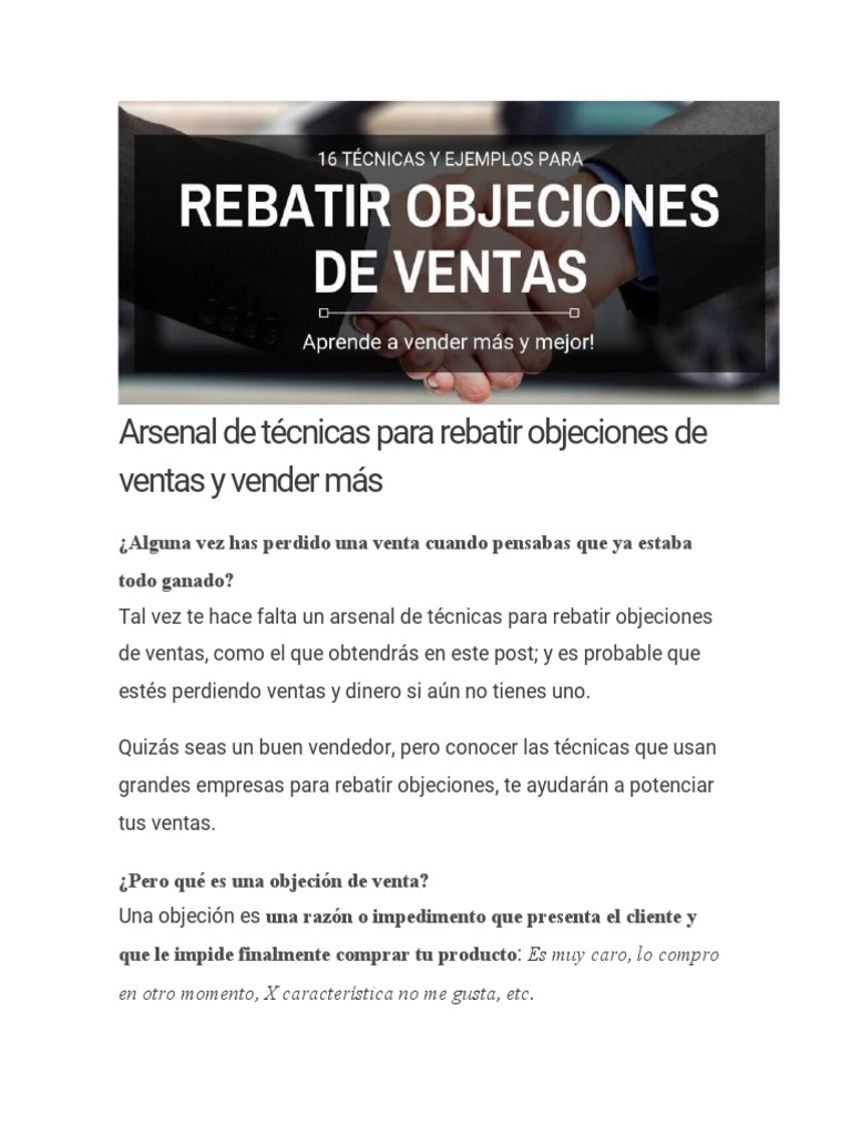 Arsenal de técnicas para rebatir objeciones de ventas y vender más ...