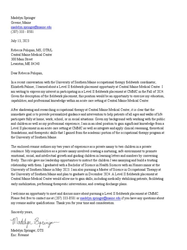 Springer - Cover Letter | PDF | Occupational Therapy | Health Care