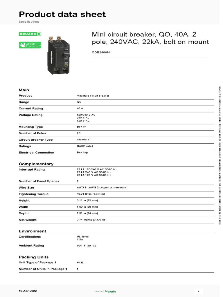 QO - QOB Circuit Breakers - QOB240VH | PDF | Electrical Engineering ...