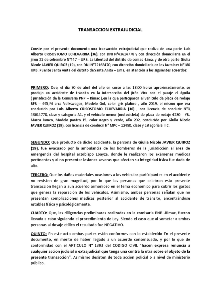 Transaccion Extrajudicial | PDF