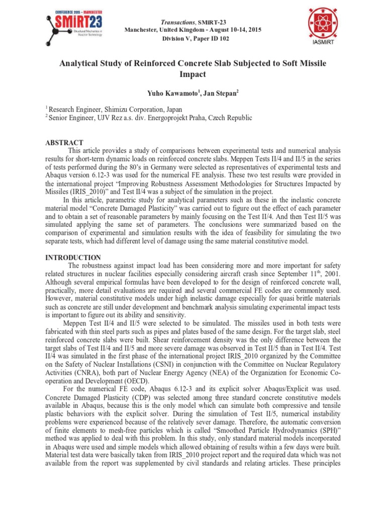 Reinforced Concrete Slab Subjected To Soft Missile Impact Pdf Strength Of Materials