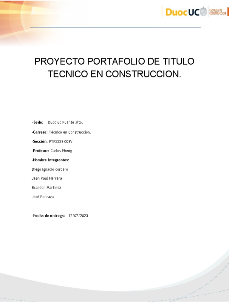 Proyecto Portafolio de Titulo Tecnico en Construccion | PDF | Bienes ...