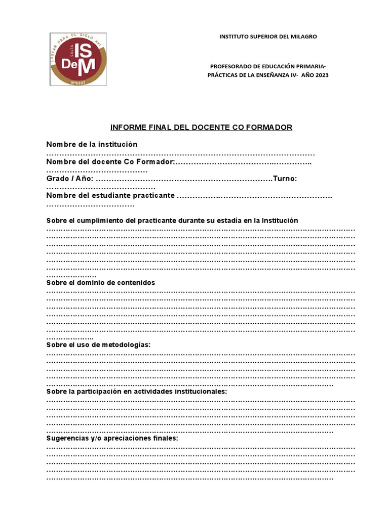 Informe Final Del Docente Coformador | PDF
