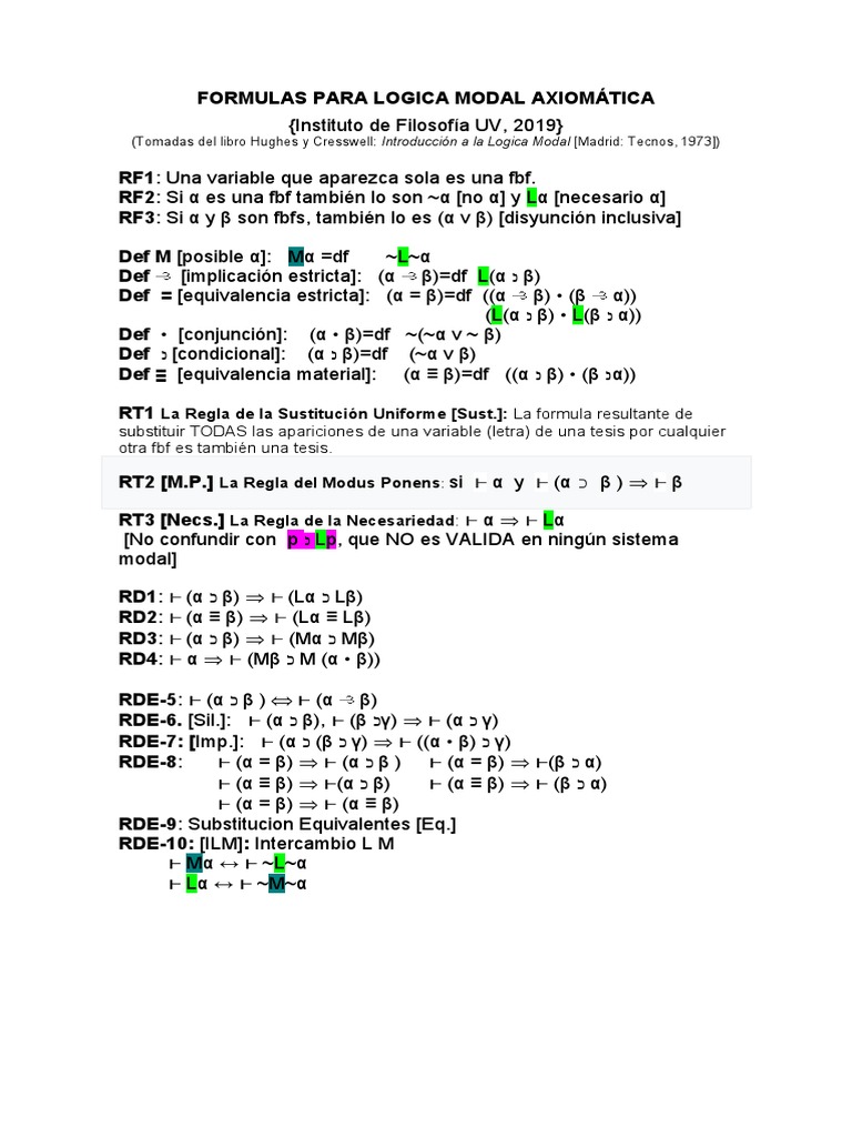 Formulas para LÓGICA III 2020 Usada en Clase Con Colores | PDF | Lógica ...