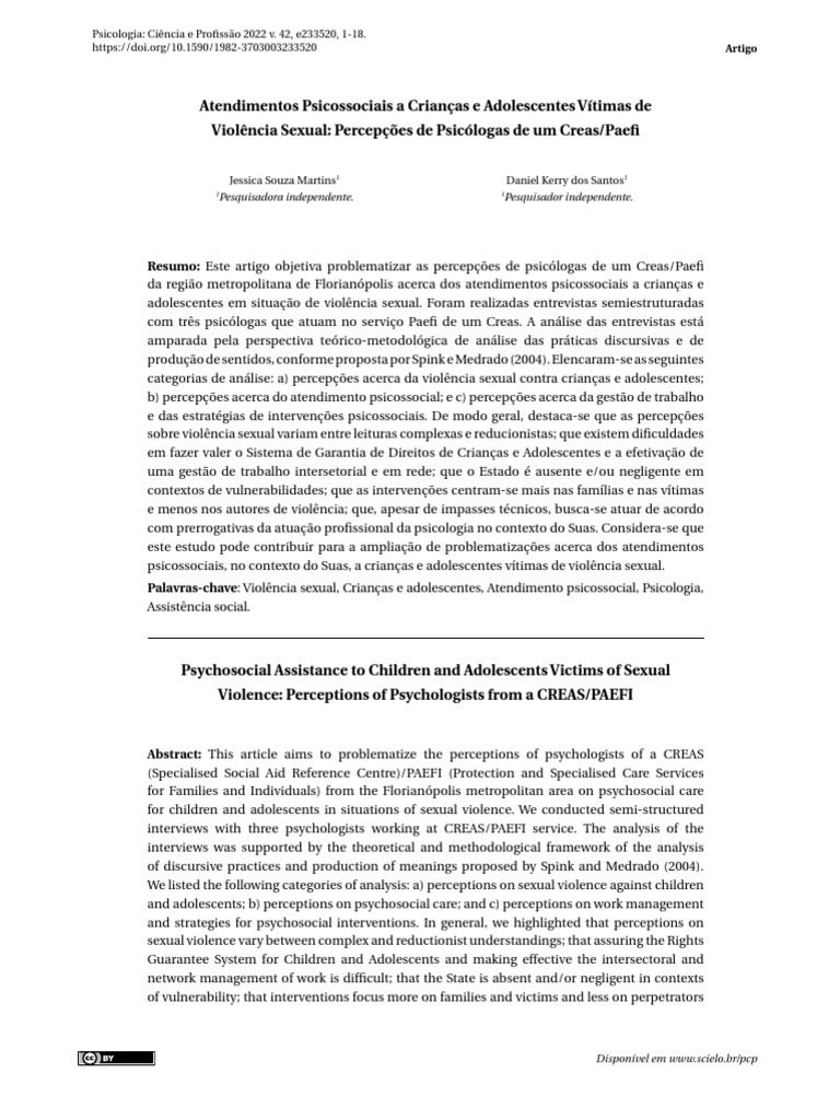 Atendimentos Psicossociais A Crianças e Adolescentes Vítimas de ... Atendimentos Psicossociais A Crianças e Adolescentes Vítimas de ...