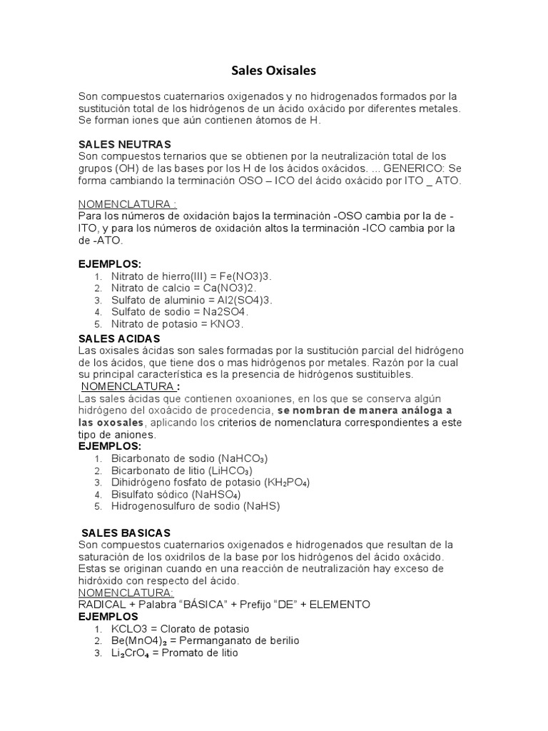 Sales Oxisales | PDF | Sal (química) | Ácido
