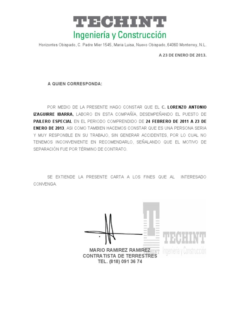 Recomendacion Techint | PDF