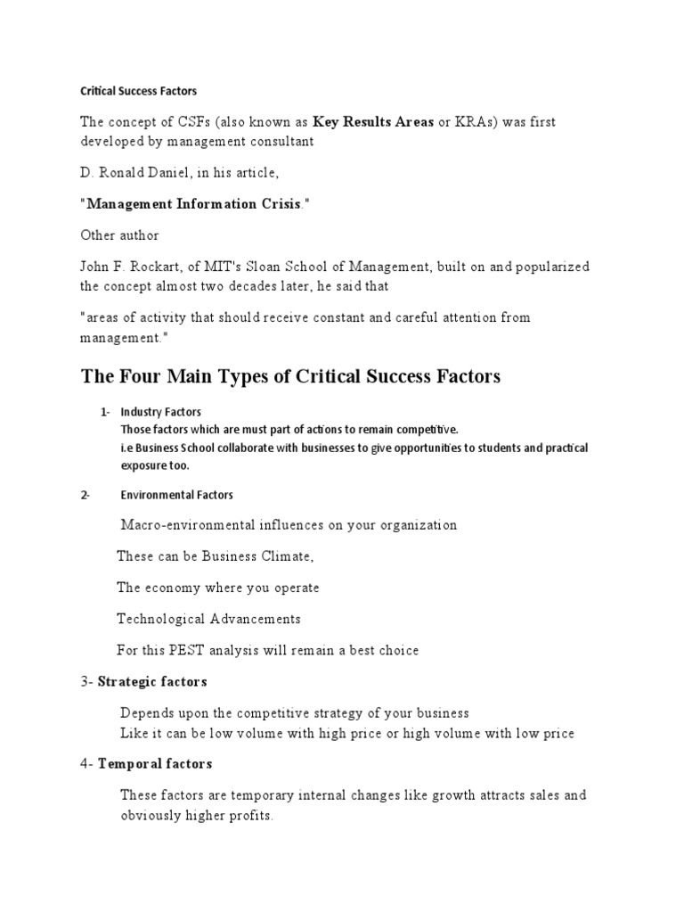 Identifying Critical Success Factors | PDF
