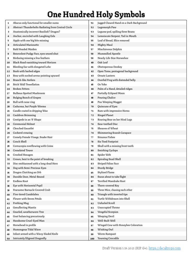 d100 - One Hundred Holy Symbols | PDF