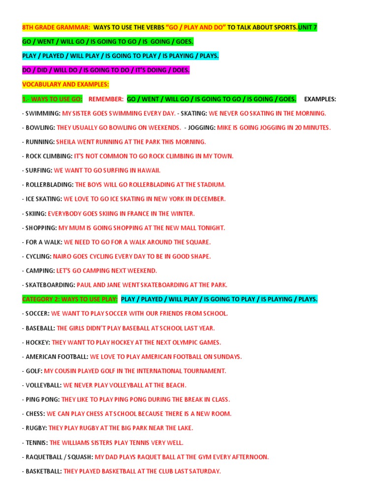 8th Grade 2023 Grammar Go Do and Play For Sports | PDF | Weight ...