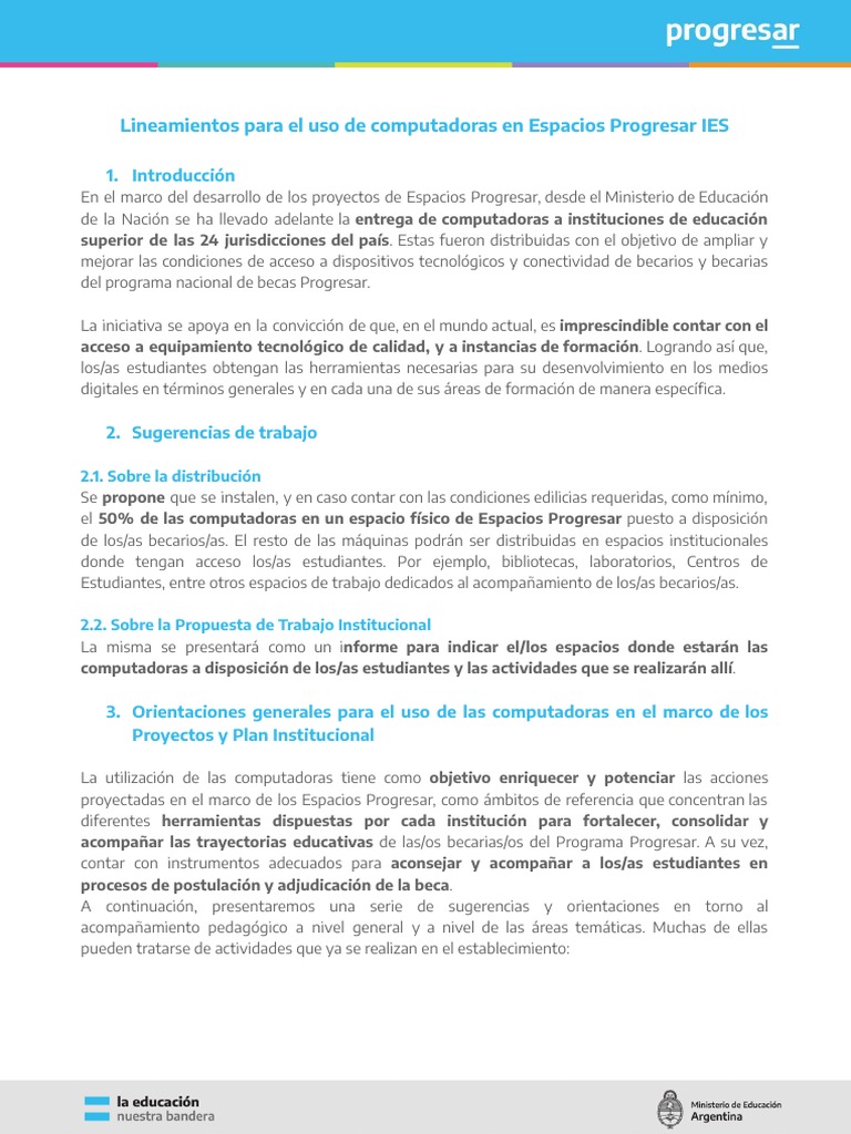 Lineamientos para El Uso de Computadoras en Espacios Progresar IES ... Lineamientos para El Uso de Computadoras en Espacios Progresar IES ...