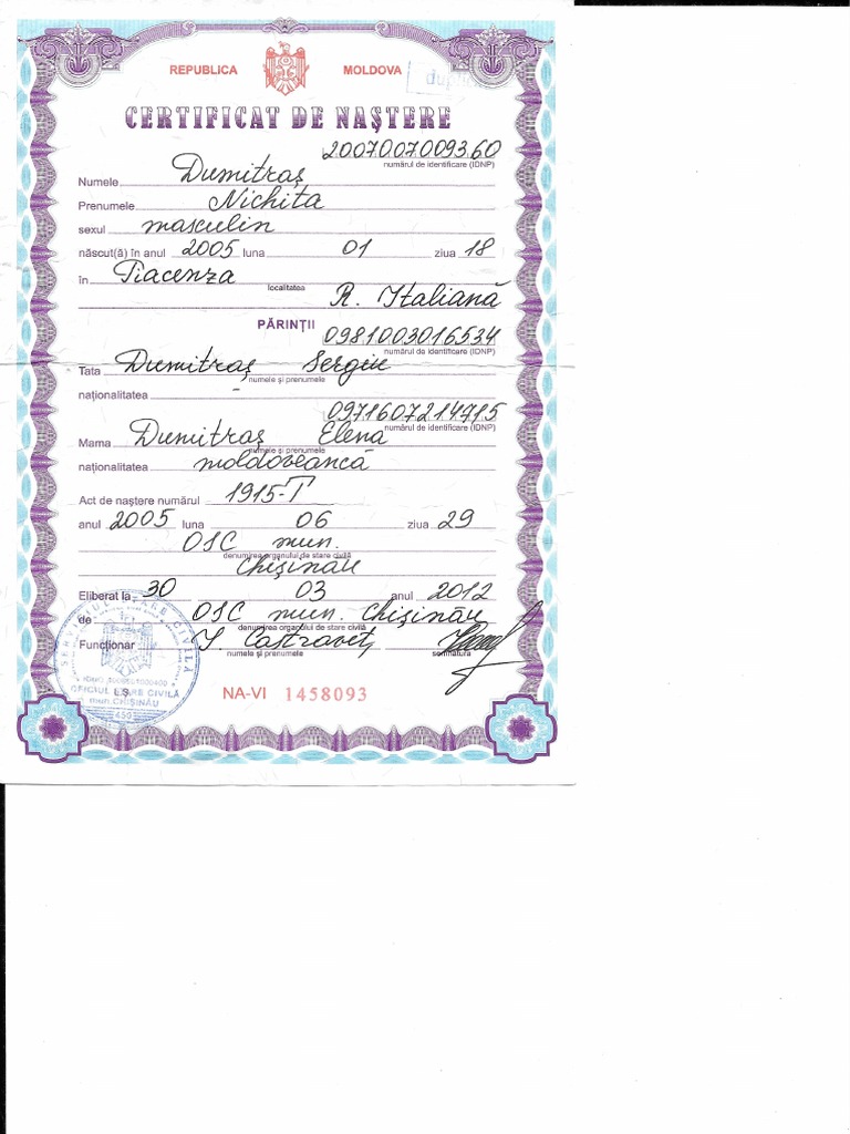 Certificat de Nastere | PDF