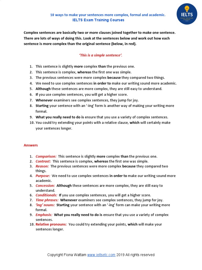IELTS Complex Sentences | PDF | Sentence (Linguistics)