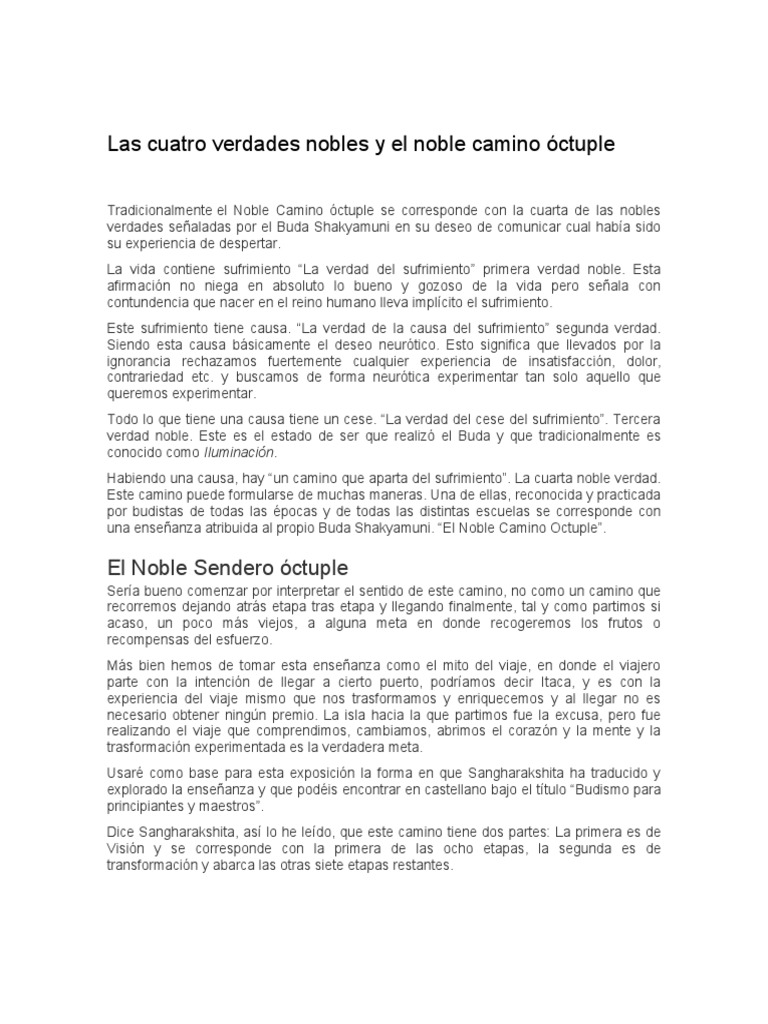 Las Cuatro Verdades Nobles y El Noble Camino Óctuple | PDF | Amor ...