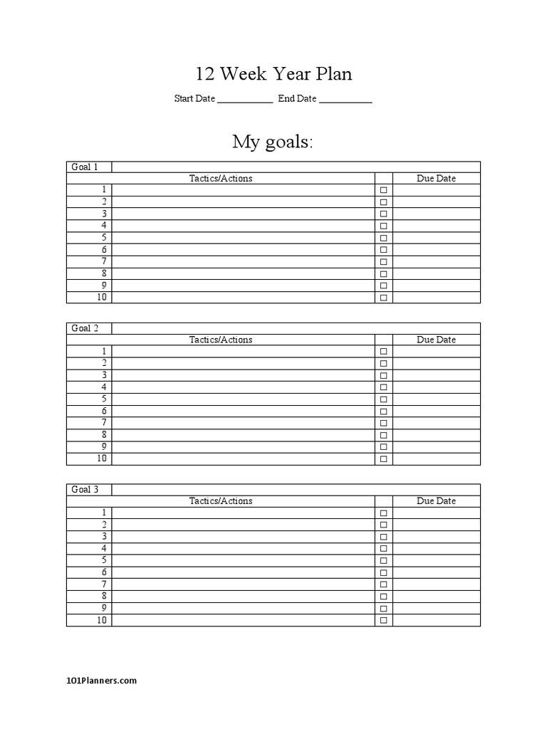 12 Week Goals Template | PDF