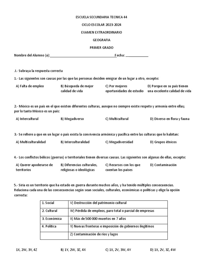 EXAMEN Extraordinario 44 Geografia Jose Antonio Carreon | PDF | Migración humana | México