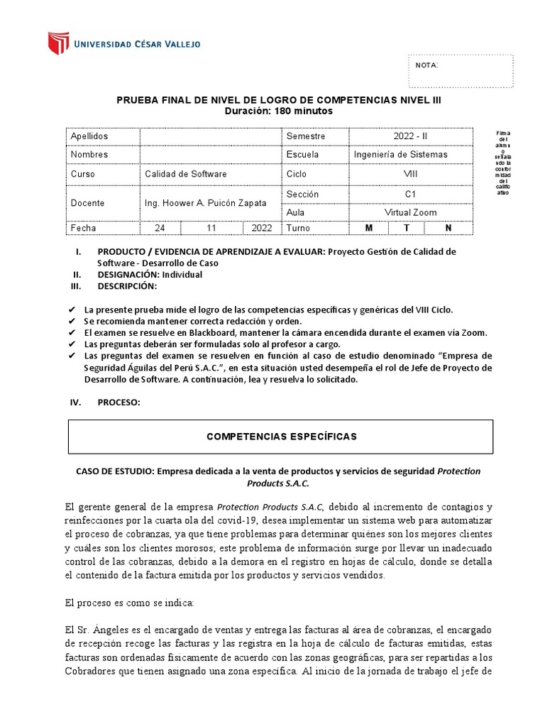 Prueba Final PNL III 2022-II | PDF | Tecnologías de la información | Calidad (comercial)