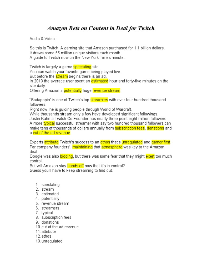 Amazon Deal For Twitch | PDF