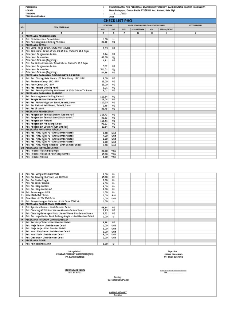 Tabel Cek List Pho Kantor Kas Kulawi | PDF