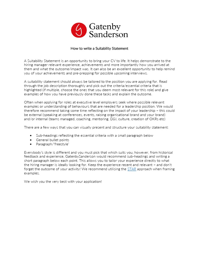 How To Write A Suitability Statement | PDF