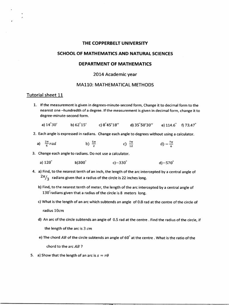 MA 110 - Tutorial Sheet 11 (Trigonometry) | PDF
