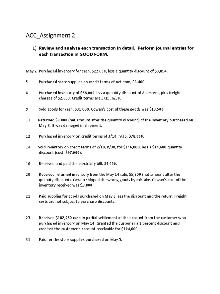Detailed Journal Entries for May Transactions | PDF | Debits And ...