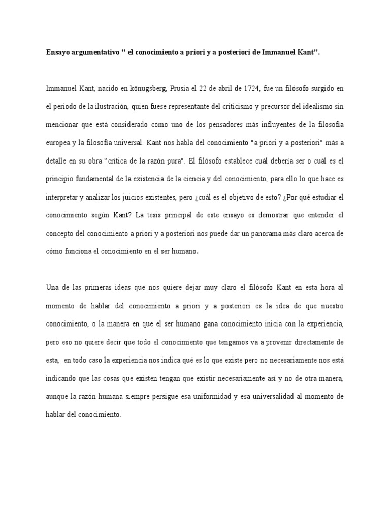 Conocimiento A Priori y A Posteriori | PDF | A priori y a posteriori ...